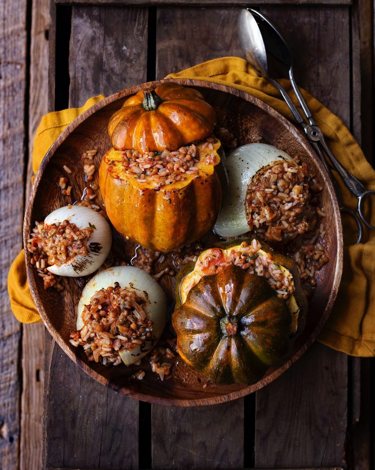 Cypriot Inspired Lentils, Rice & Stuffed Acorn Squash & Sweet Onions ...